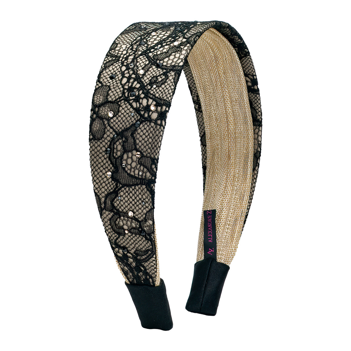 40 mm duchesse satin and lace hair band decorated with European crysta ...